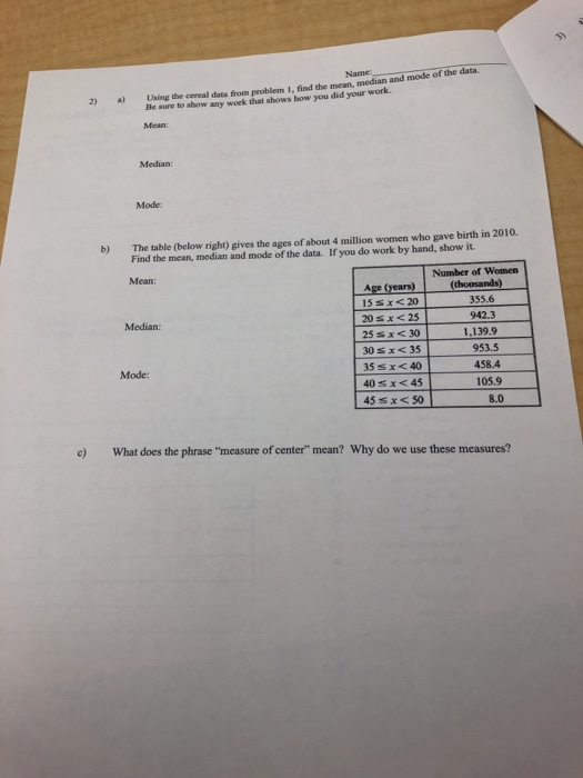 Solved Name: 2Using the cereal data from problem I, find the | Chegg.com