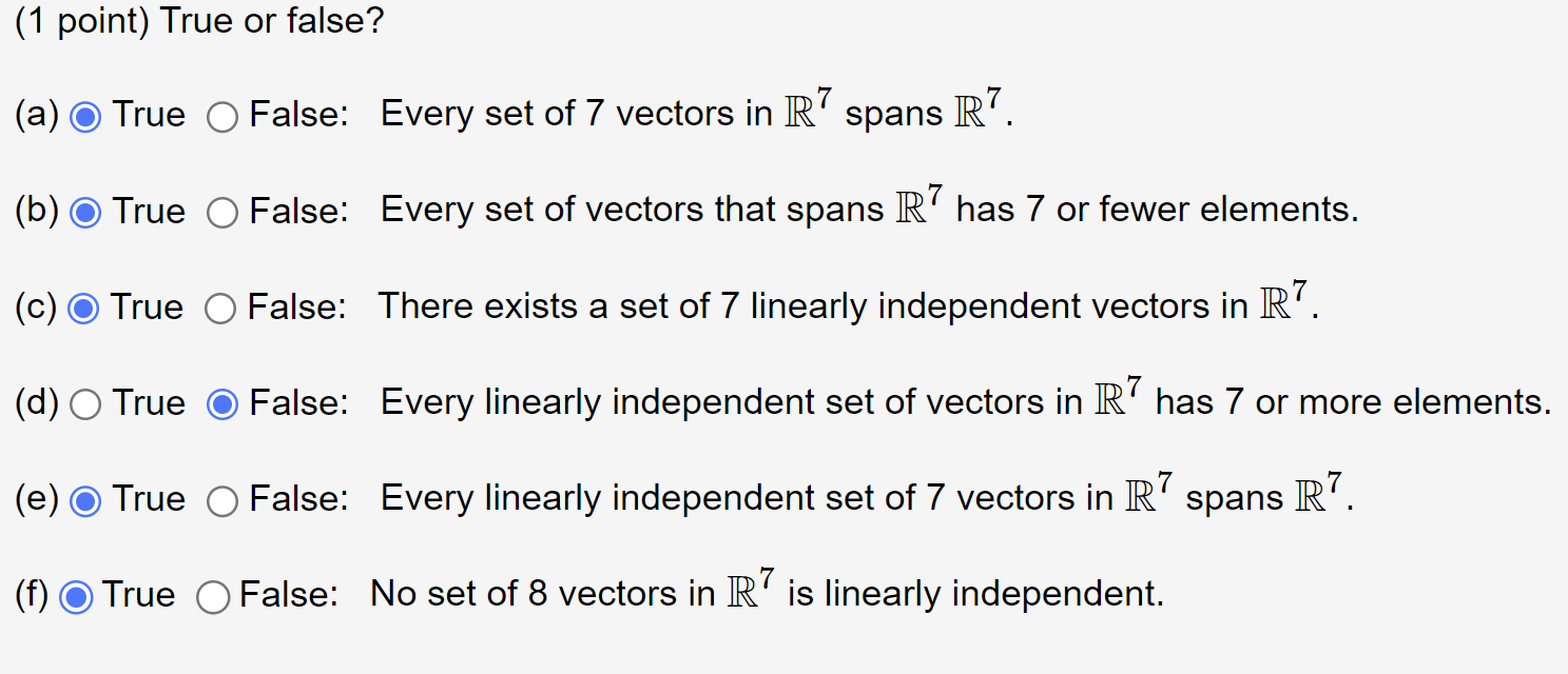 Solved (1 ﻿point) ﻿True or false?(a) ﻿True , ﻿False: Every | Chegg.com
