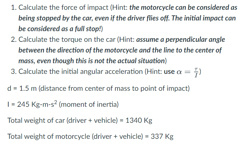 Solved The diagram below shows a motorcycle hitting a car | Chegg.com
