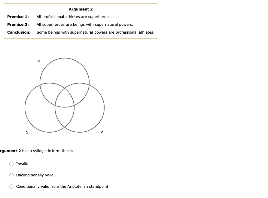 Solved Argument 1 has a syllogistic form that is: | Chegg.com