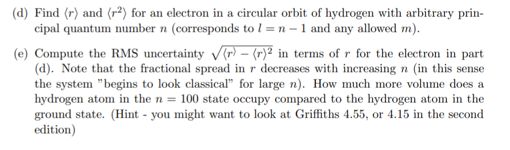 Solved (d) Find (r) and (r2) for an electron in a circular | Chegg.com