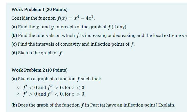 Solved Work Problem 1 (20 Points) Consider the function | Chegg.com