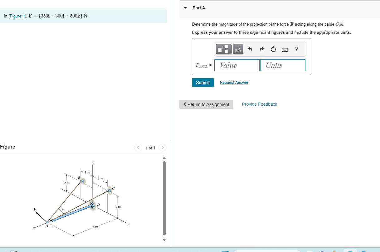 Solved Part Aln (Figure 1), F={350i-300j+500k}N.Figure | Chegg.com