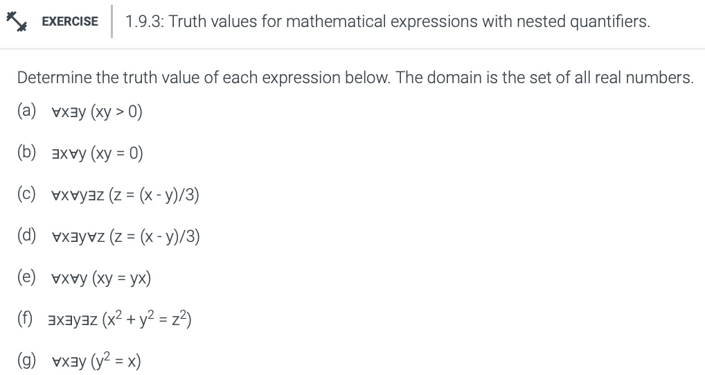 Solved \begin{tabular}{l|l} EXERCISE & 1.9.3: Truth values | Chegg.com