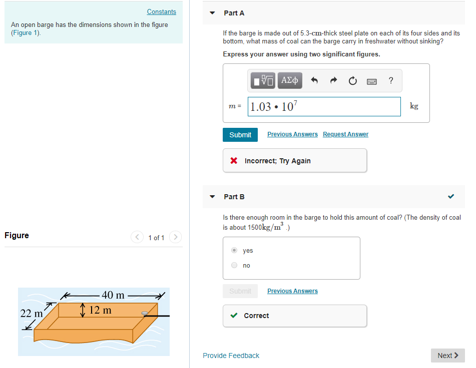 Solved Constants Part A An open barge has the dimensions | Chegg.com