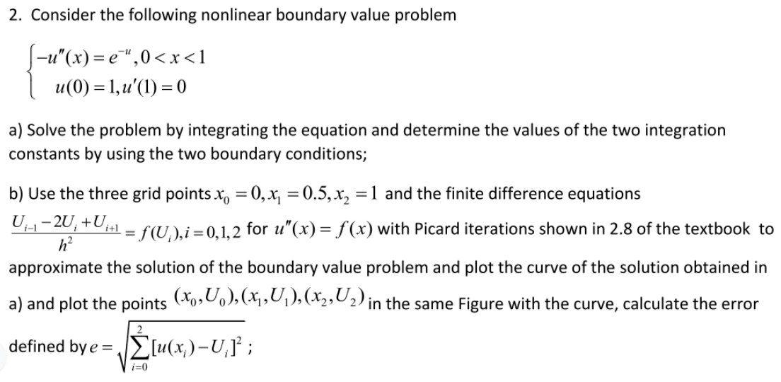 Solved 2. Consider the following nonlinear boundary value | Chegg.com