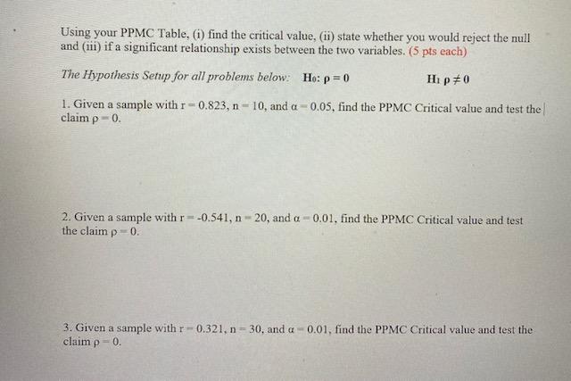 Using your PPMC Table, (i) find the critical value, | Chegg.com