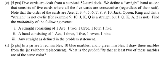 [30 pts total] Solve the following combinatorial | Chegg.com
