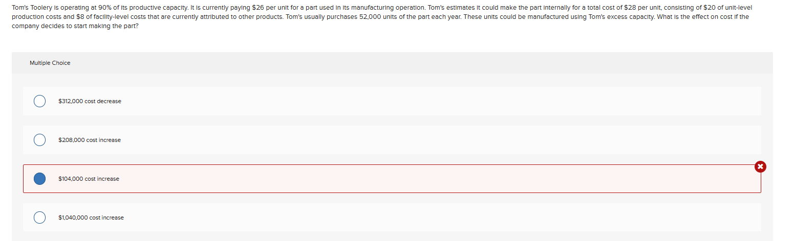 Solved company decides to start making the part? Multiple | Chegg.com