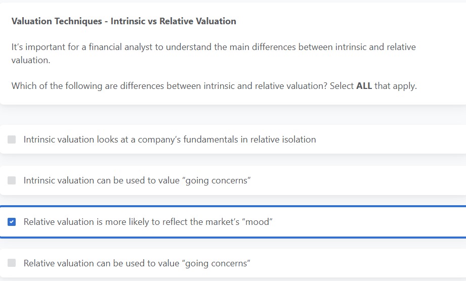 Solved Valuation Techniques - ﻿Intrinsic vs Relative | Chegg.com
