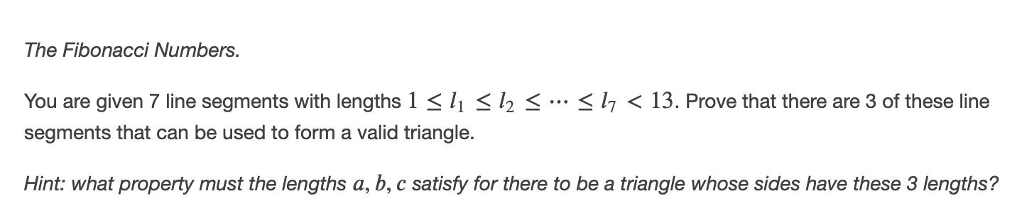Solved The Fibonacci Numbers. You are given 7 line segments | Chegg.com