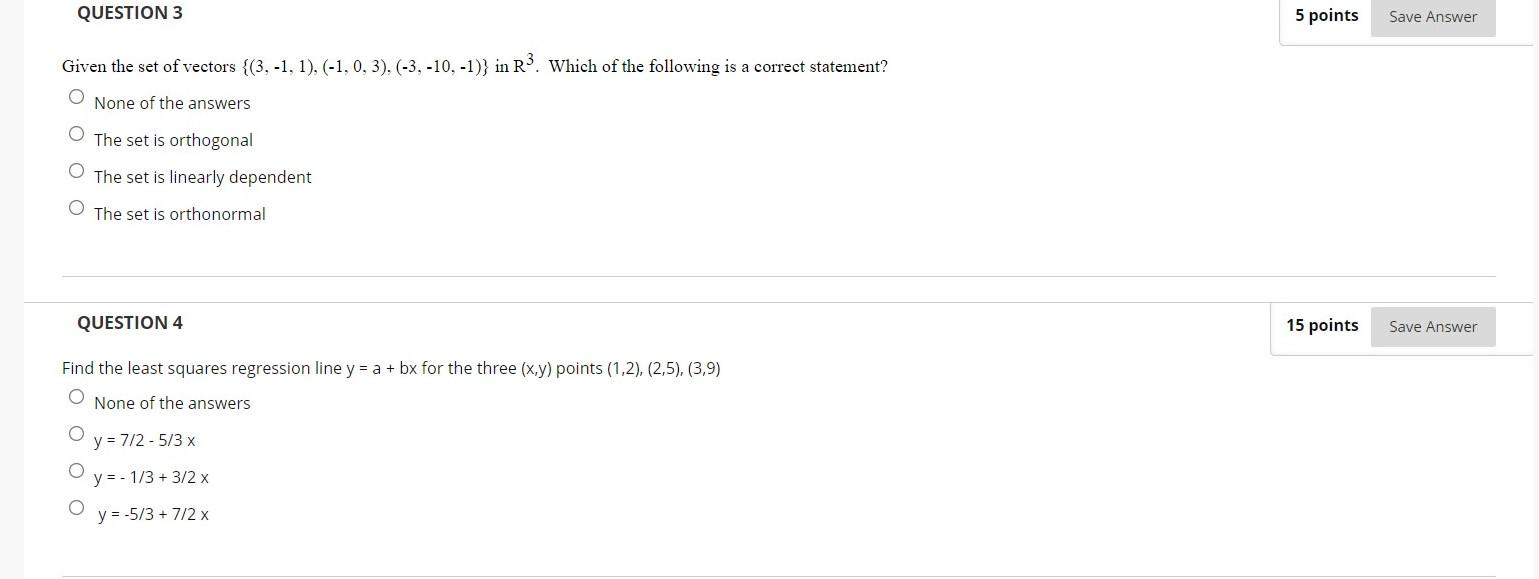 Solved Question 3 5 Points Save Answer Given The Set Of 