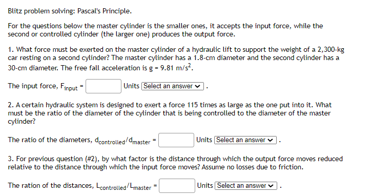 Solved Blitz problem solving: Pascal's Principle. For the | Chegg.com
