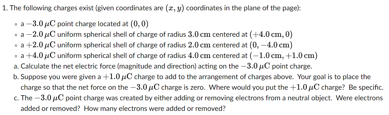 Solved The following charges exist (given coordinates are | Chegg.com