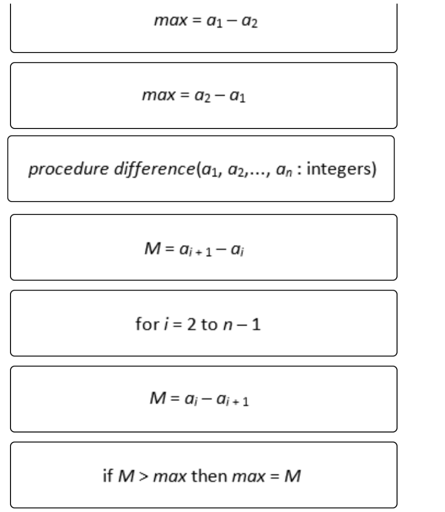 Solved max = a1-a2 max = a2-a1 procedure difference(a1, | Chegg.com