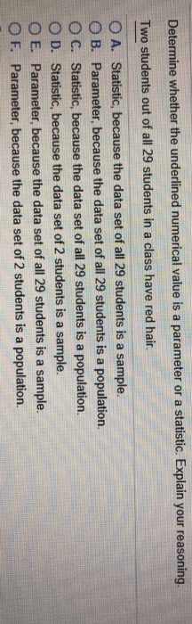 Solved Determine whether the underlined numerical value is a | Chegg.com