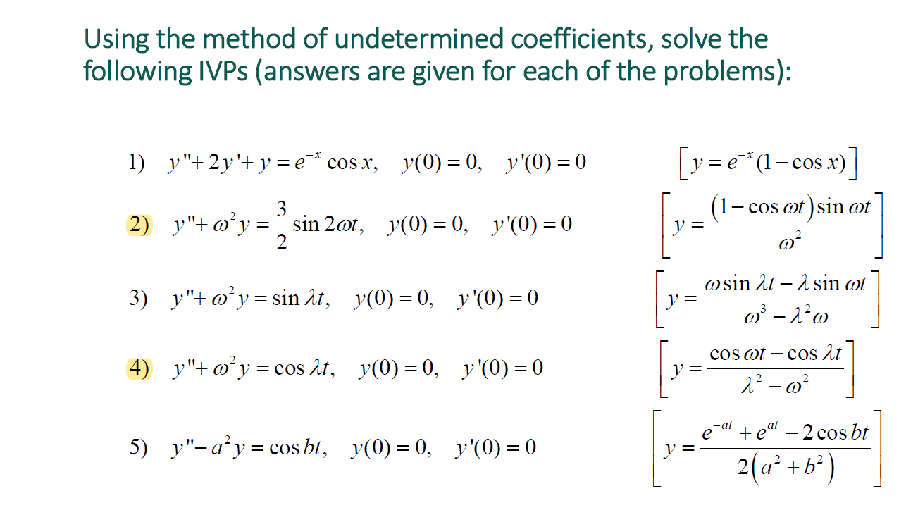 Solved Using the method of undetermined coefficients, solve | Chegg.com