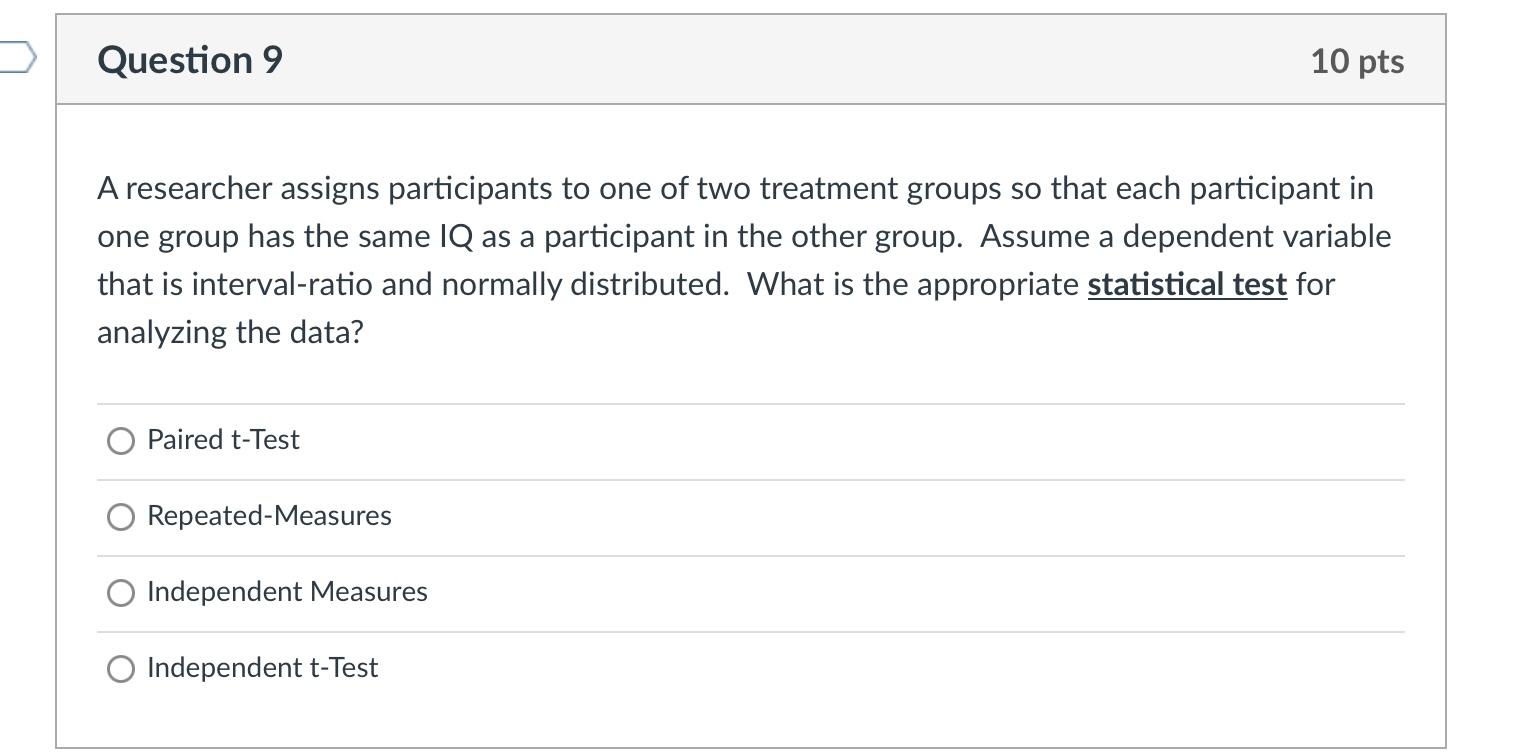 Solved A researcher assigns participants to one of two | Chegg.com