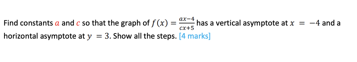 Solved Find constants a and c so that the graph of | Chegg.com