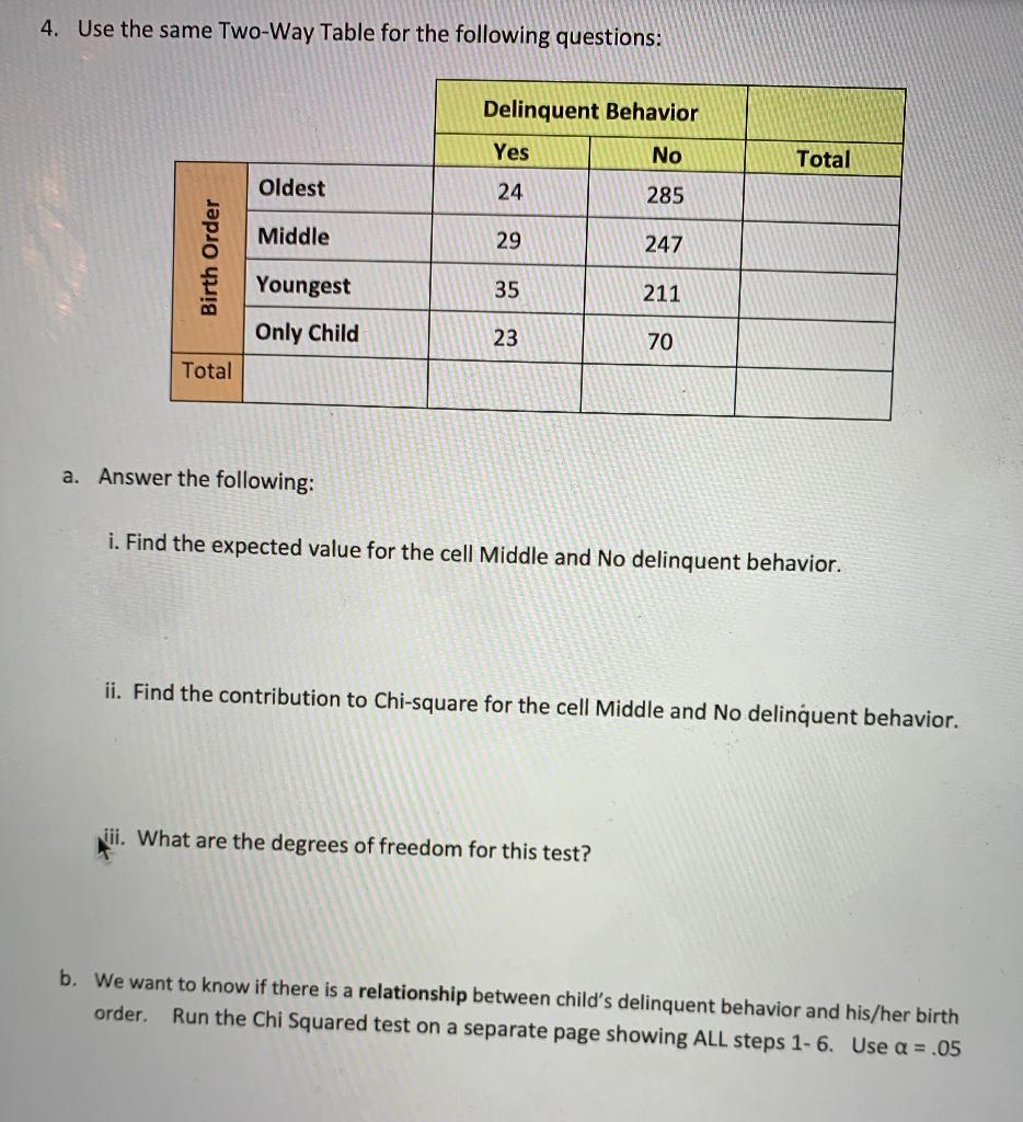 Solved 4. Use the same Two-Way Table for the following | Chegg.com
