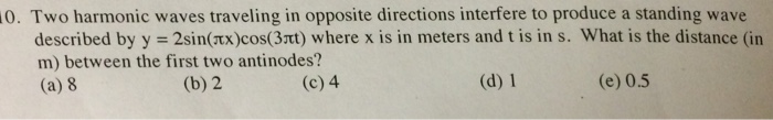 Solved Two harmonic waves traveling in opposite directions | Chegg.com