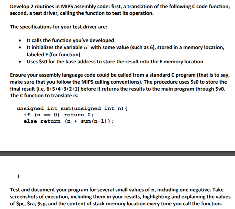 Develop 2 routines in MIPS assembly code: first, a | Chegg.com