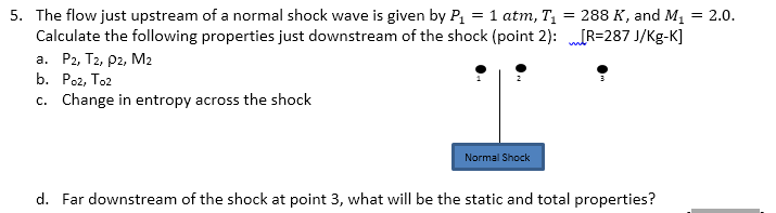 Solved 5. The flow just upstream of a normal shock wave is | Chegg.com