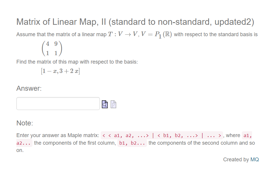 Solved Matrix of Linear Map, II (standard to non-standard, | Chegg.com