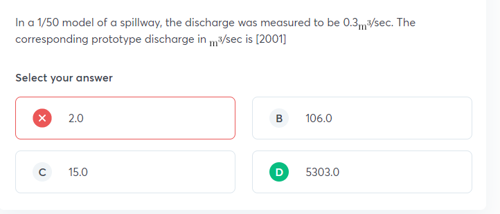 Solved In a 1/50 model of a spillway, the discharge was | Chegg.com