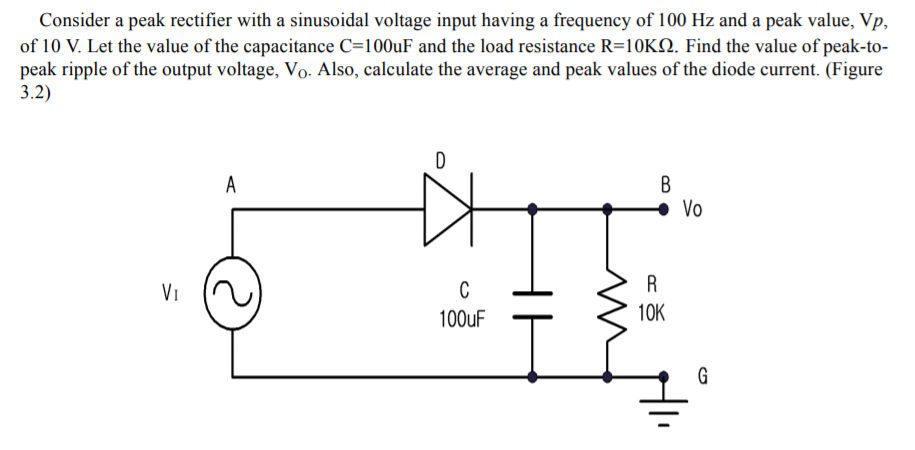 Solved Consider a peak rectifier with a sinusoidal voltage | Chegg.com