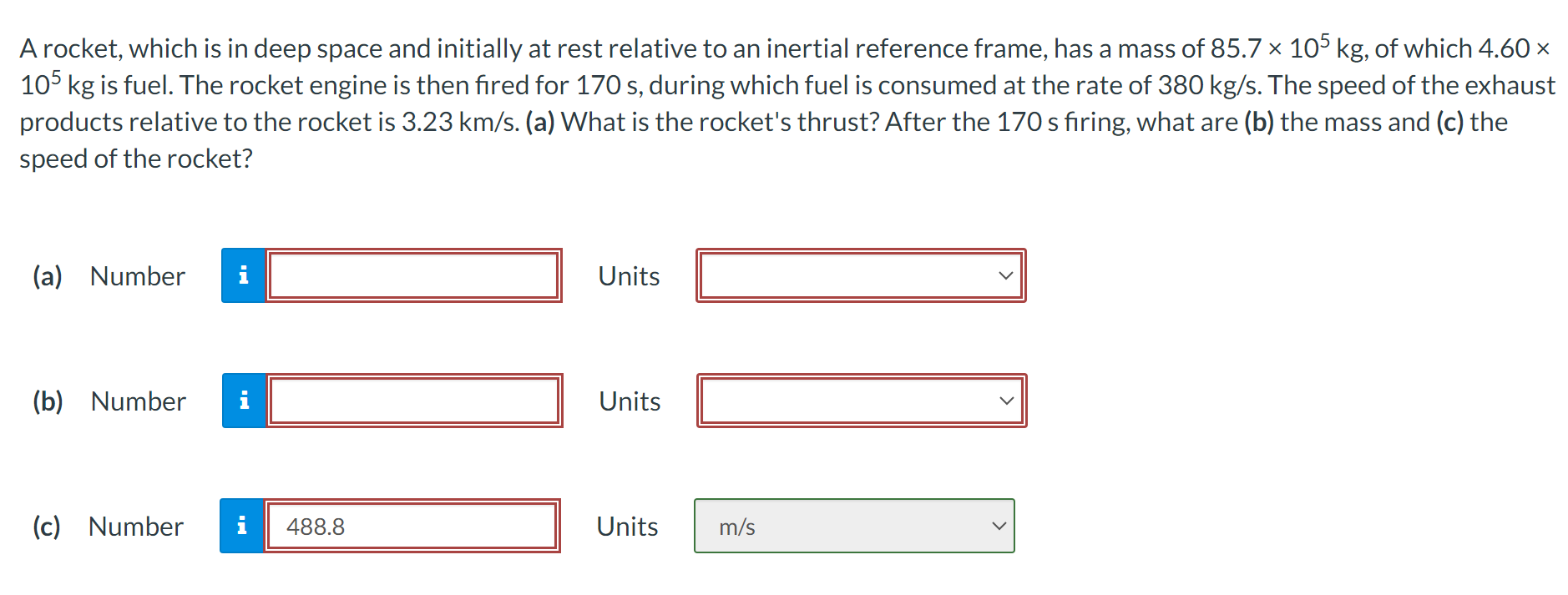 Solved A rocket, which is in deep space and initially at | Chegg.com