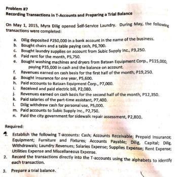 Solved Problem 7 Recording Transactions in T-Accounts and | Chegg.com