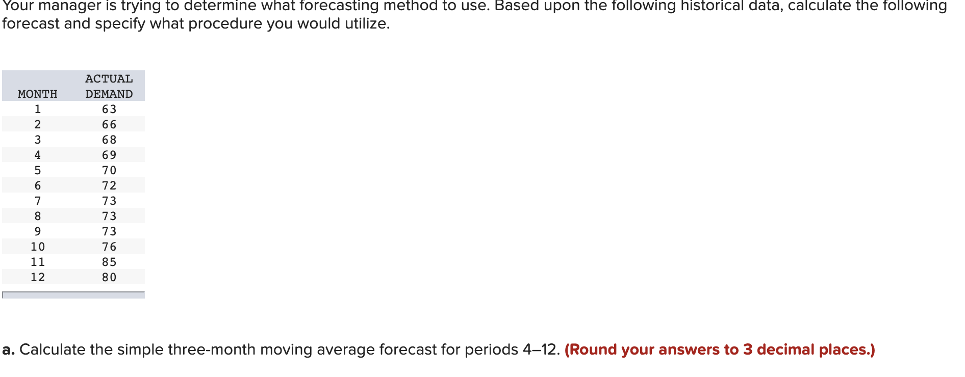 Solved Your manager is trying to determine what forecasting | Chegg.com