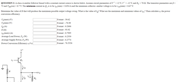 QUESTION 2: A class-A emitter follower biased with a | Chegg.com