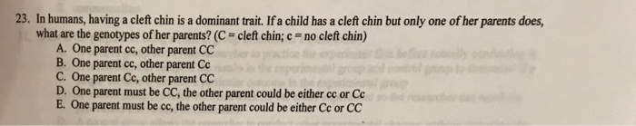 Solved 23. In humans, having a cleft chin is a dominant | Chegg.com