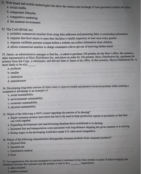 Solved 31. Web-based and mobile technologies that allow the | Chegg.com