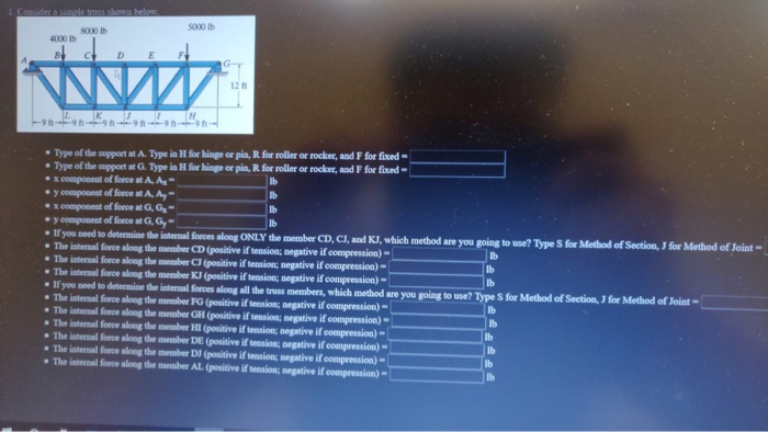 Solved s000 Ib 8000 1b 4000 Ib 12 t Type of the support at | Chegg.com