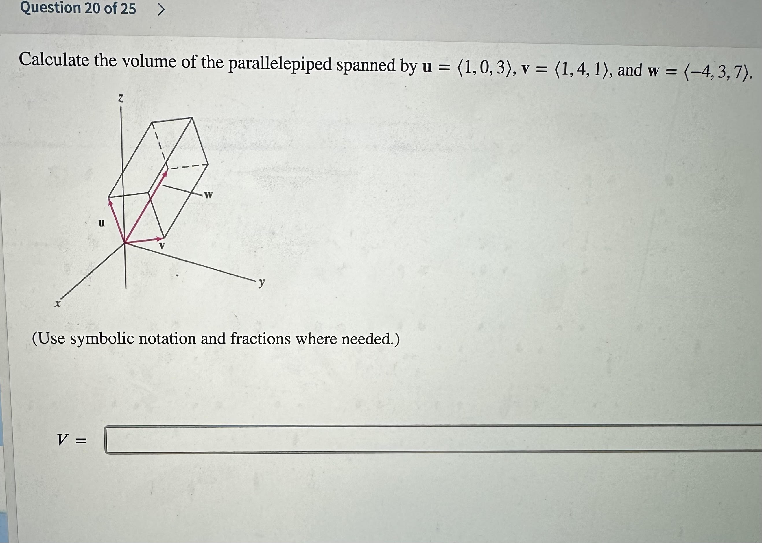 Solved Calculate the volume of the parallelepiped spanned by | Chegg.com