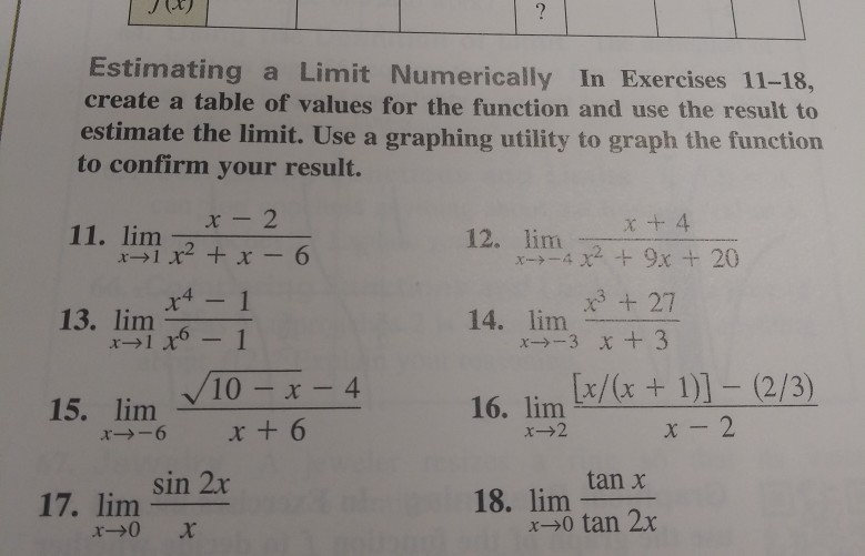 Solved Estimating a Limit Numerically In Exercises 11-18, | Chegg.com