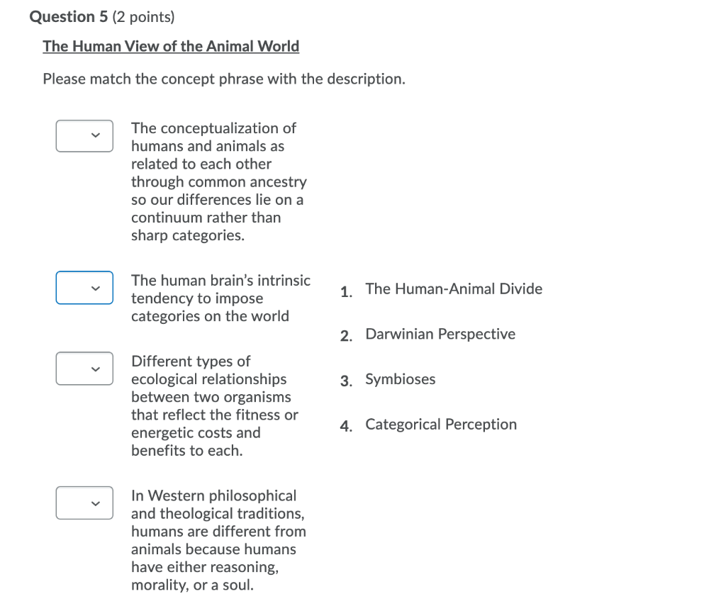 Solved Question 5 (2 points) The Human View of the Animal | Chegg.com