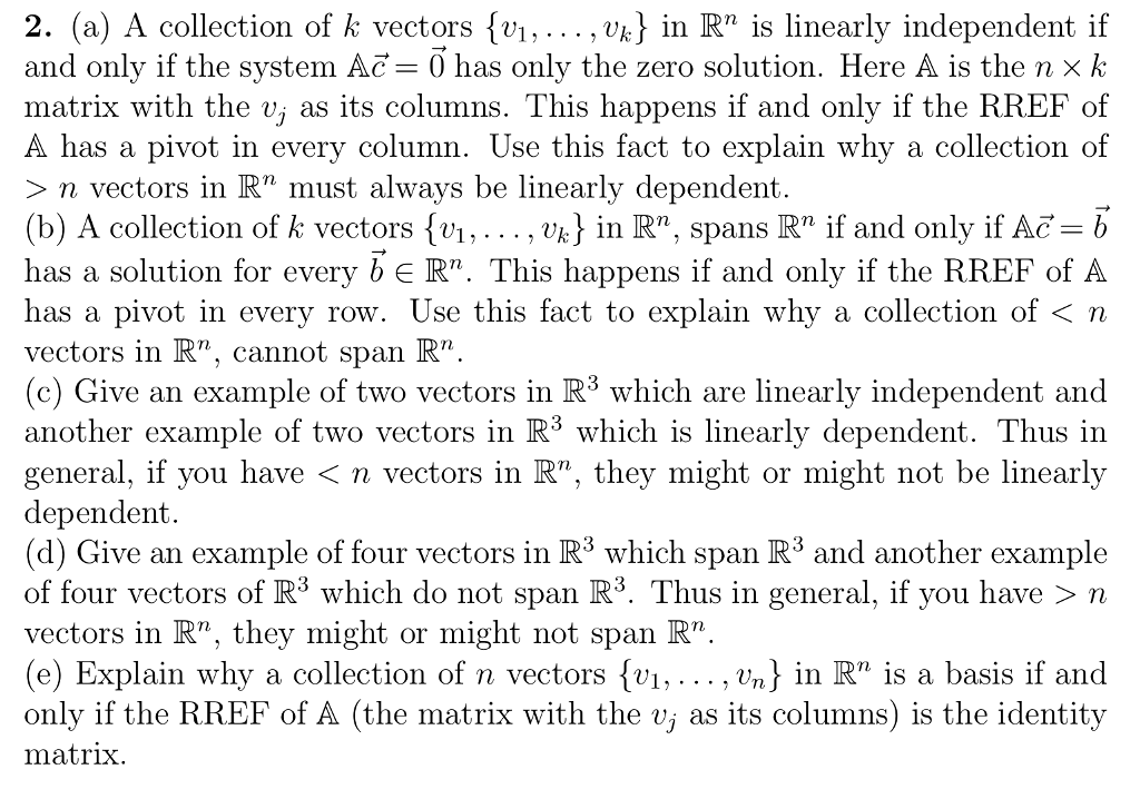Solved 2. (a) A collection of k vectors {v1, , in Rn is | Chegg.com