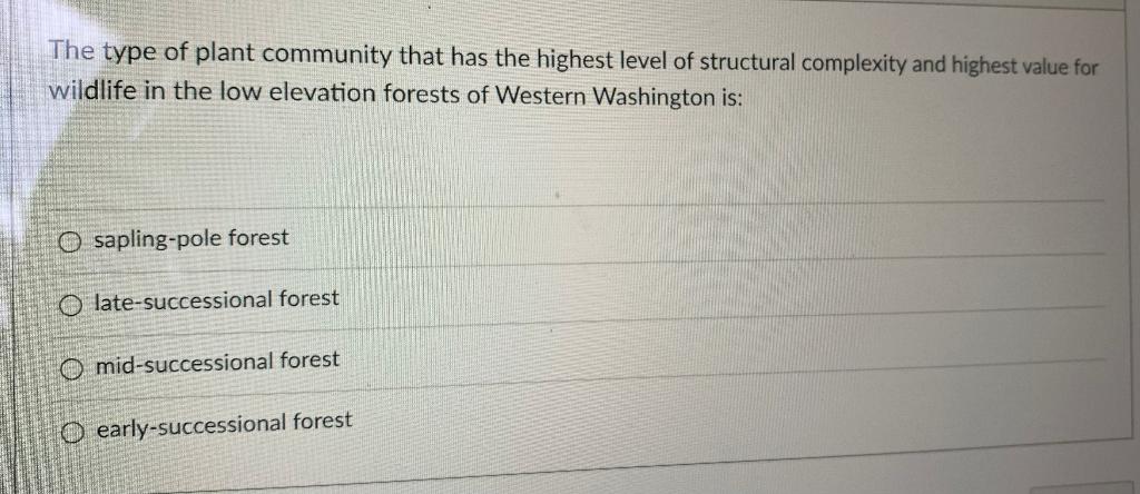 Solved The type of plant community that has the highest | Chegg.com