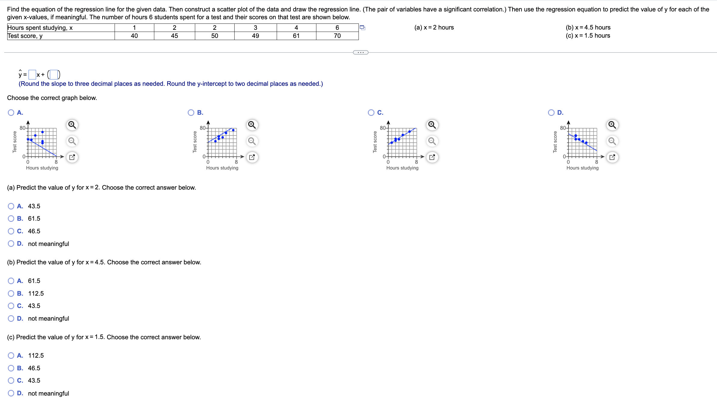Solved given x-values, if meaningful. The number of hours 6 | Chegg.com