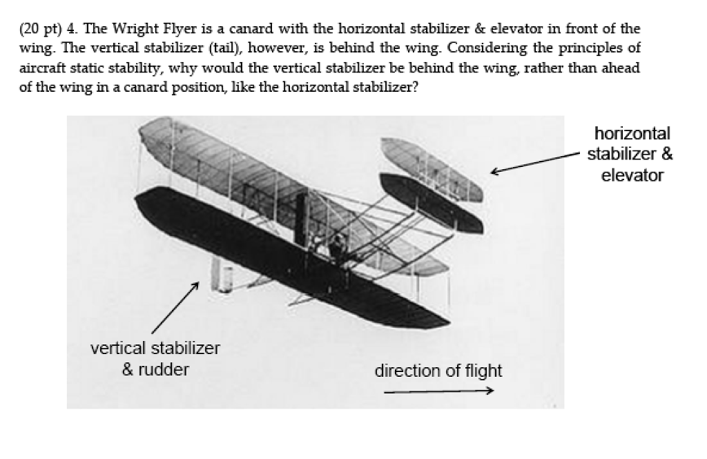 Solved (20 pt) 4. The Wright Flyer is a canard with the | Chegg.com