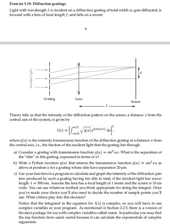 Exercise 5.19: Diffraction gratings Light with | Chegg.com
