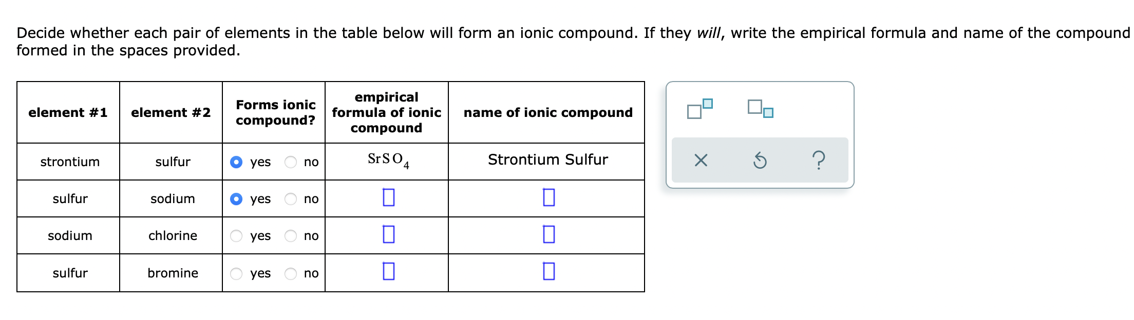 Solved Decide whether each pair of elements in the table | Chegg.com