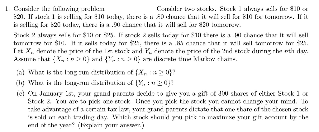 1. Consider the following problem $20. If stock 1 is | Chegg.com