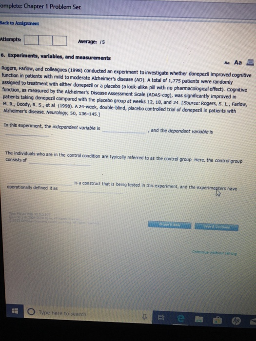 Solved omplete: Chapter 1 Problem Set Back to Assignment | Chegg.com