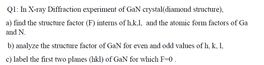 Solved Q1: In X-ray Diffraction experiment of GaN | Chegg.com
