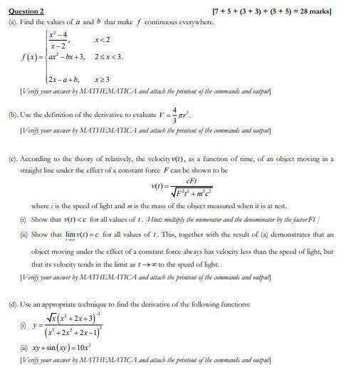 Solved Question 2 [7+5+(3+3)+(5+5)=28 marks ] (a). Find the | Chegg.com